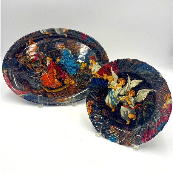 Holiday | 2 Decoupage Christmas Themed Glass Plates Signifying Nativity ...